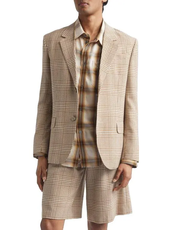 AMI Paris Prince Of Wales Plaid Virgin Wool Twill Jacket - Caramel/blanc Creme