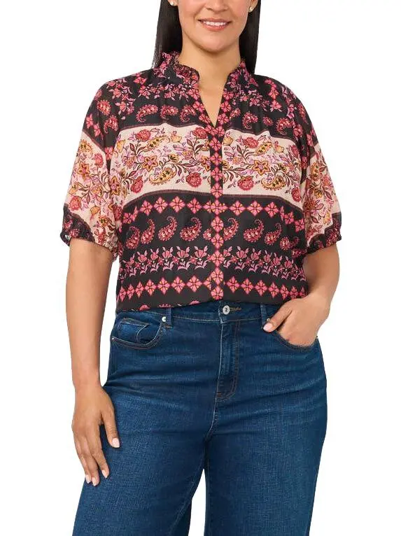 CECE DUPRAZ Ruffle Print Top - Rich Black