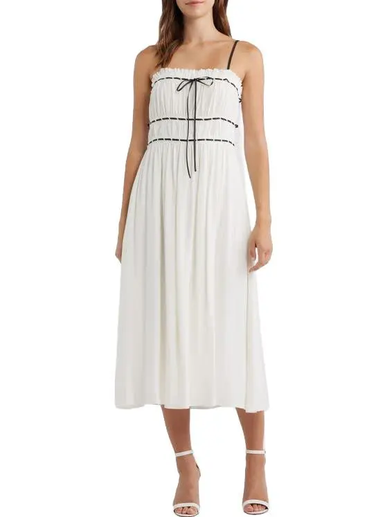 Lulus Ilse Front Tie Midi Dress - White/black