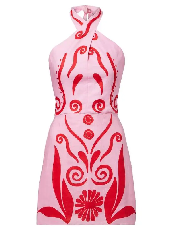 CALA DE LA CRUZ Printed Linen Mini Dress - Pink
