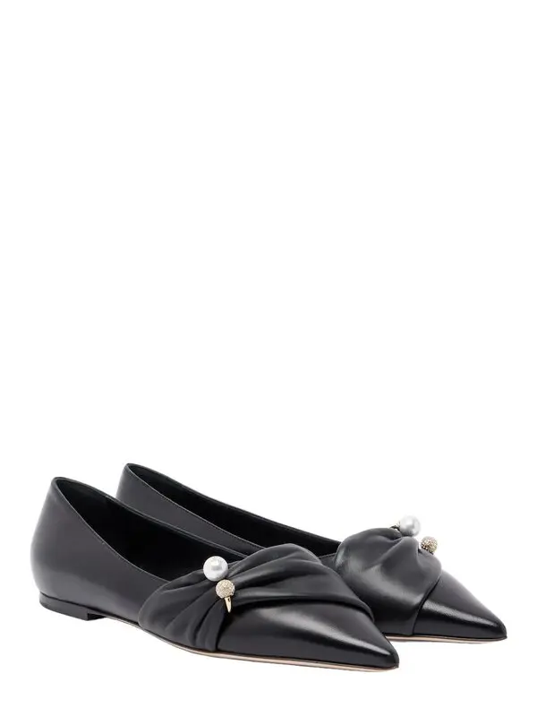 JIMMY CHOO Embellished Leather Ballet Flats - Black
