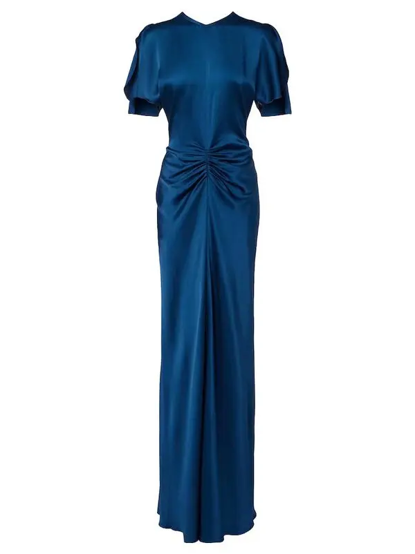 Victoria Beckham Isabella Gathered Satin Gown - Blue
