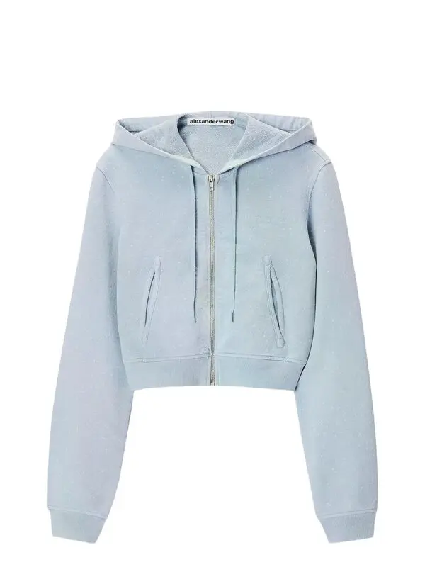 Alexander Wang Cropped Zip-up Hoodie With Crystal Embellishment - Blue