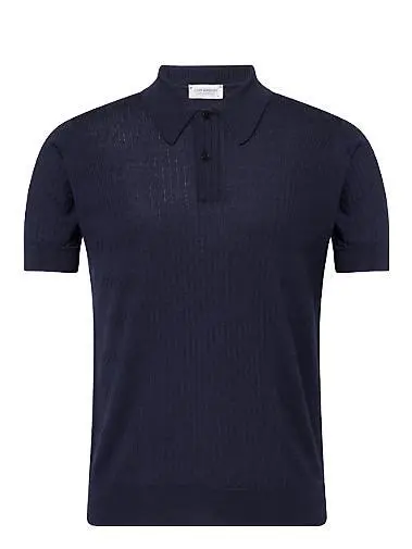 John Smedley Croall Ribbed Merino-wool Polo Shirt - Midnight