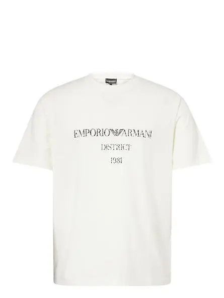 Emporio Armani Milano Text-print Cotton T-shirt Xxxl - Snow White