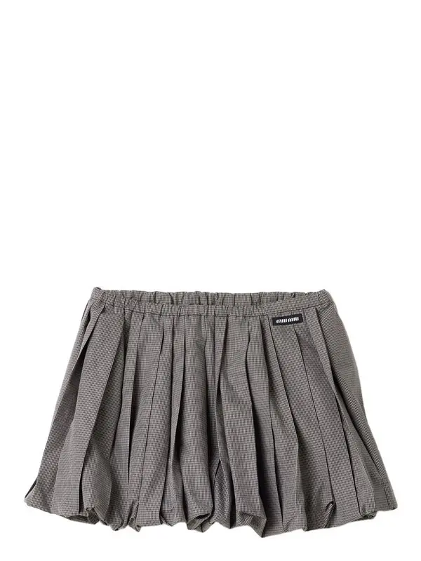 Miu Miu Pleated Gingham Check Skirt - Grey