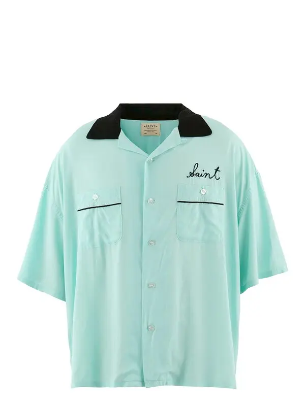SAINT MXXXXXX Trump Bowling Shirt - Blue