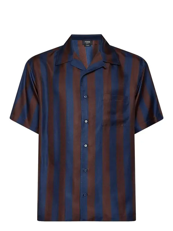 Fendi Brown And Navy Blue Pequin Silk Shirt - Multi