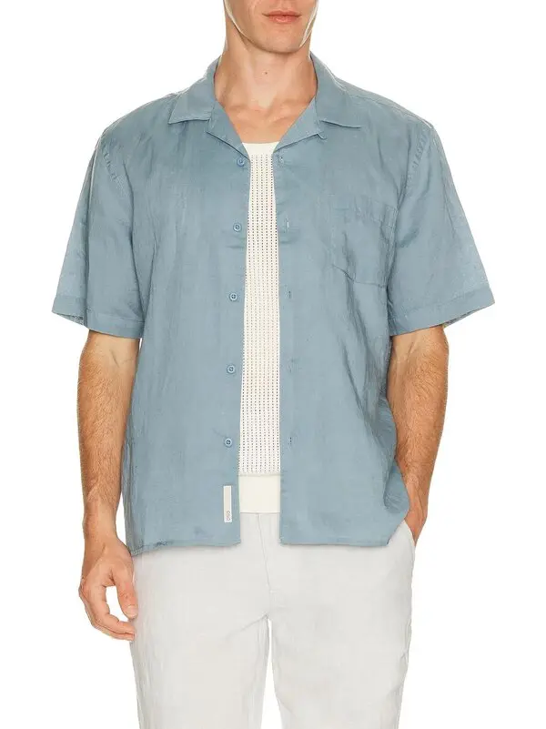 Onia Air Linen Convertible Vacation Shirt In Blue - Lagoon