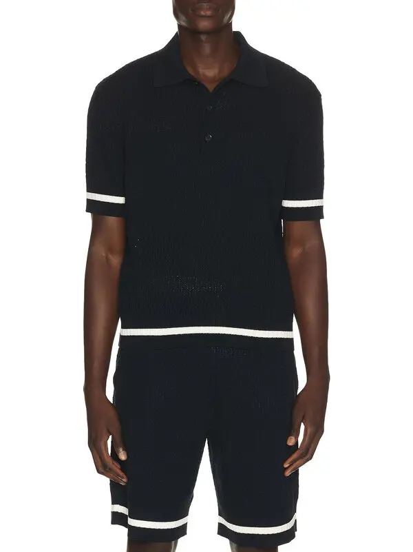 Givenchy Cotton Openwork Knit Short Sleeve Polo In Blue - Night Blue