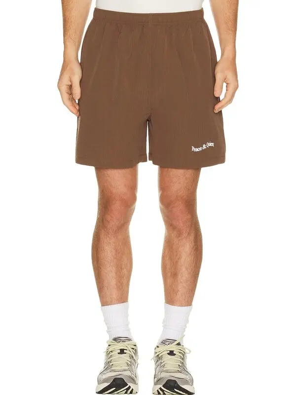 MUSEUM OF PEACE & QUIET Wordmark Seersucker Shorts - Brown