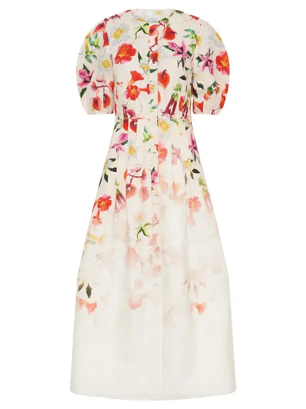 Gabriela Hearst Ignis Maxi Shirtdress In Uruguayan Flowers Printed Linen - Nude Multi