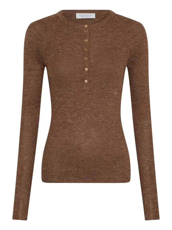Gabriela Hearst Agnes Knit Henley In Cashmere Silk With Hemp - Chestnut