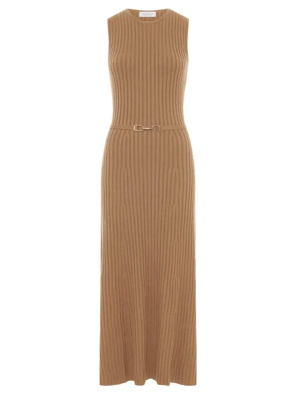 Gabriela Hearst Merino Wool Cashmere Knit Midi Dress - Camel