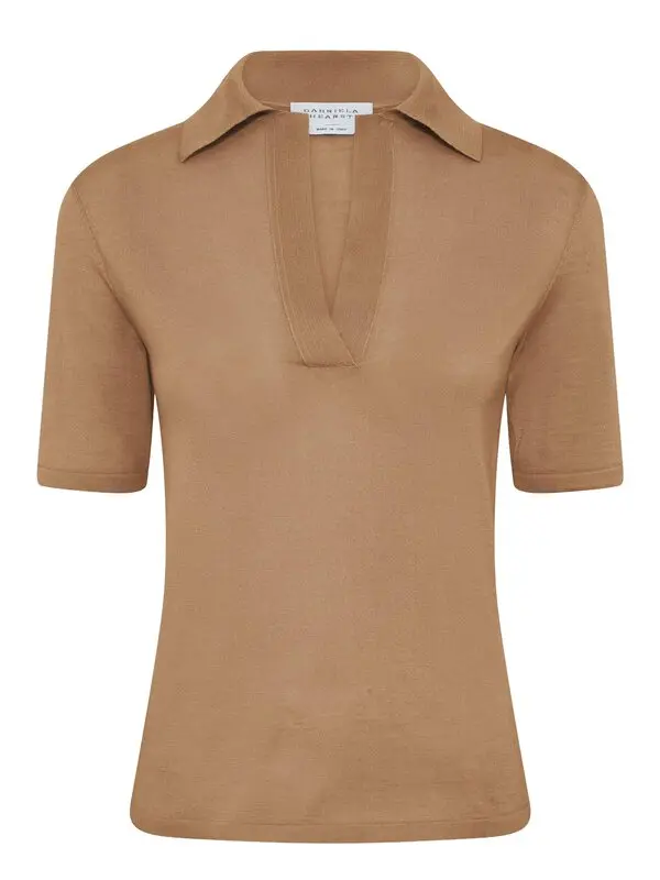 Gabriela Hearst Caius Cashmere Silk Knit Polo - Camel