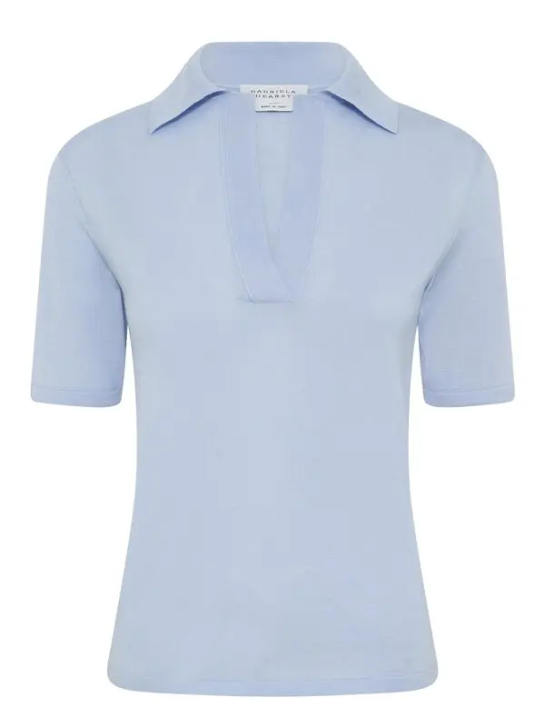 Gabriela Hearst Caius Short Sleeve Polo In Cashmere Silk - Halogen Blue