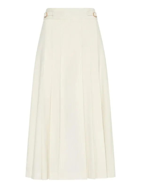 Gabriela Hearst Pleated Midi Skirt In Sea Island Cotton Corduroy - Ivory