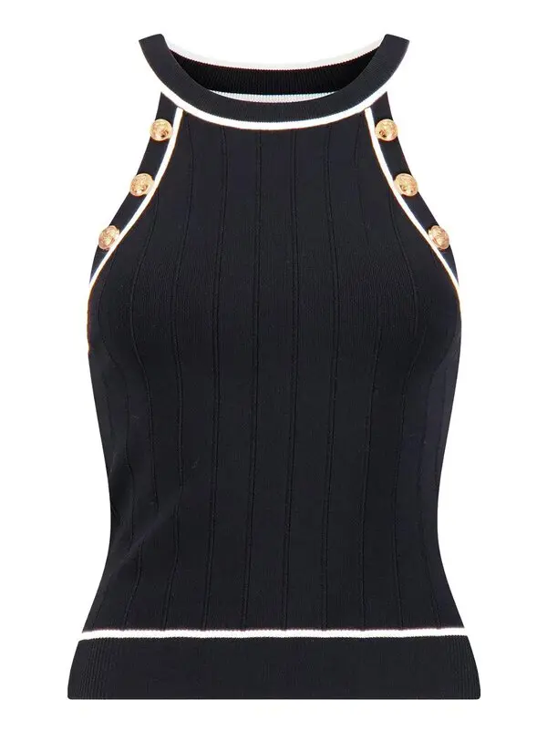 THE NOLI SHOP Martha Button Halter Tank - Black
