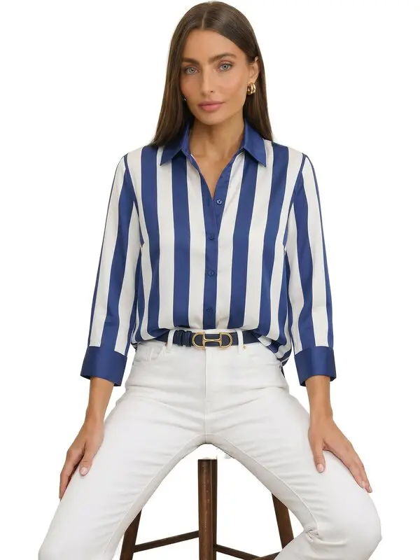 THE NOLI SHOP Sara Silk Blouse - Navy Stripe