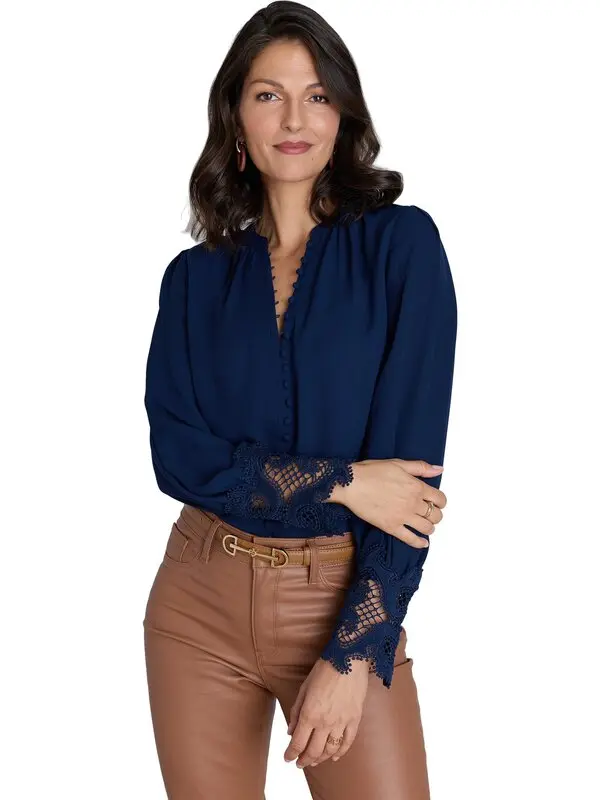 THE NOLI SHOP Blake Lace Sleeve Blouse - Navy