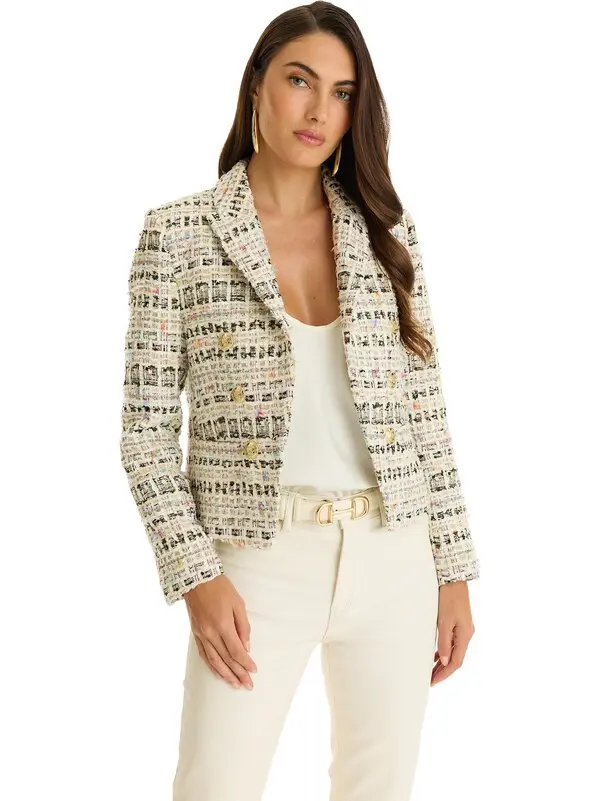 THE NOLI SHOP Gabrielle Double Breasted Tweed Blazer - Ecru Multi