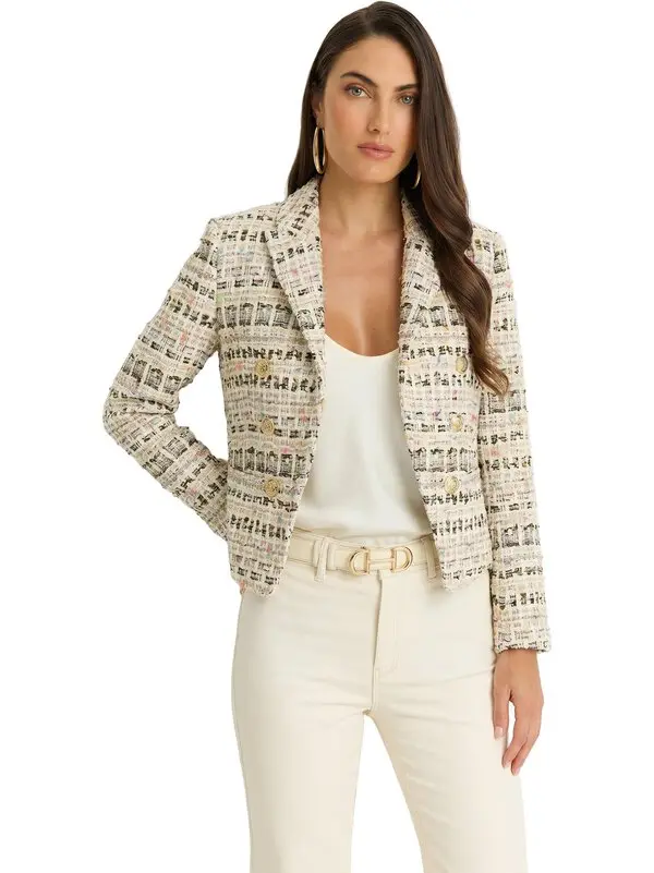 THE NOLI SHOP Gabrielle Double Breasted Tweed Blazer - Ecru Multi