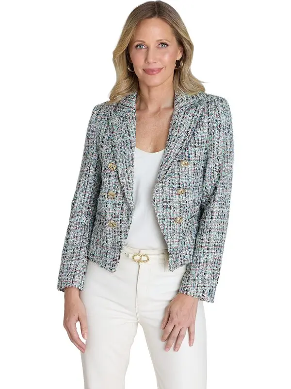 THE NOLI SHOP Gabrielle Double Breasted Blazer - Teal Multi
