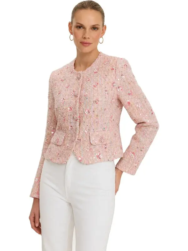 THE NOLI SHOP May Tweed Crystal Jacket - Pink Multi