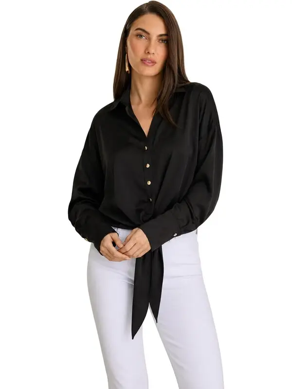 THE NOLI SHOP Cecilia Silk Tie-front Blouse - Black