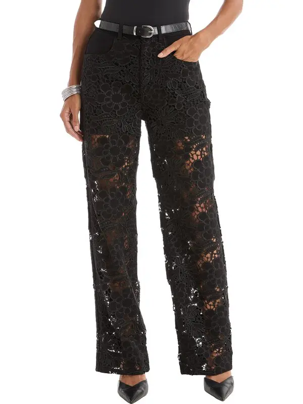 THE NOLI SHOP Celeste High Rise Wide Leg Lace Jeans - Black