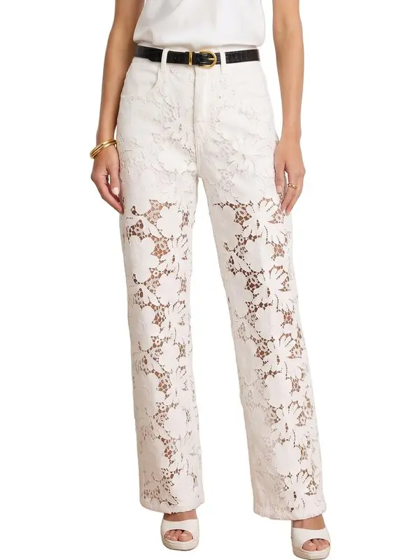THE NOLI SHOP Celeste High Rise Wide Leg Lace Jeans - White