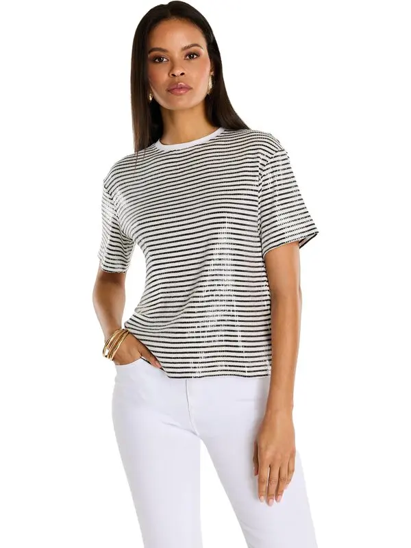 THE NOLI SHOP Miranda Sequin T-shirt - Navy Stripe