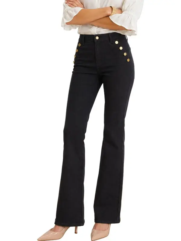 THE NOLI SHOP Allegra High-rise Bootcut Jean With Gold Button Detailing - Black
