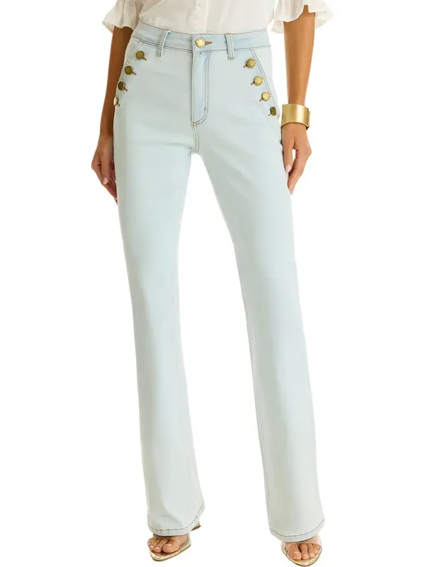 THE NOLI SHOP Allegra High-rise Bootcut Jean With Gold Button Detailing - Cloud