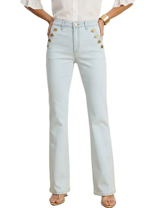 THE NOLI SHOP Allegra High-rise Bootcut Jean With Gold Button Detailing - Cloud