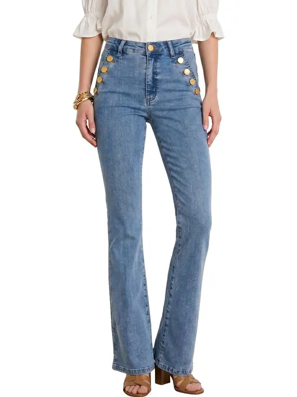 THE NOLI SHOP Allegra High-rise Bootcut Jean With Gold Button Detailing - Medium Blue