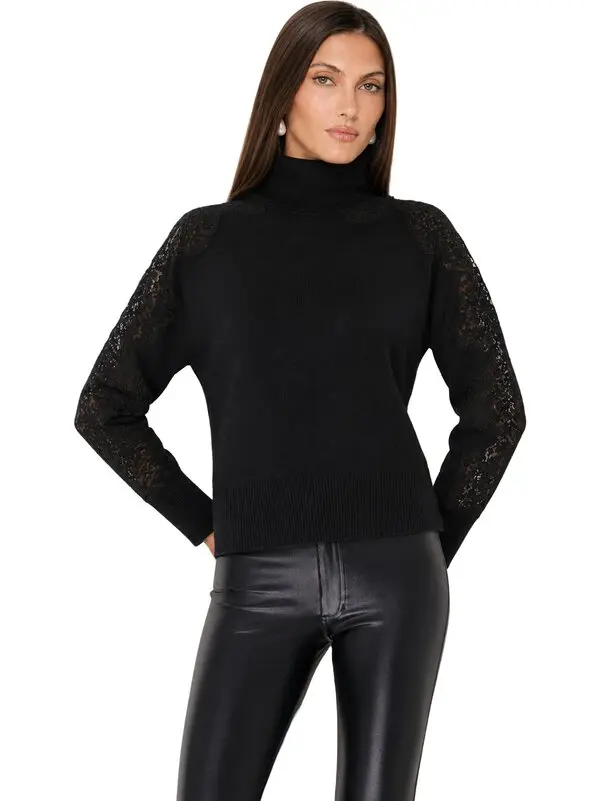 THE NOLI SHOP Camille Lace Turtleneck Sweater - Black