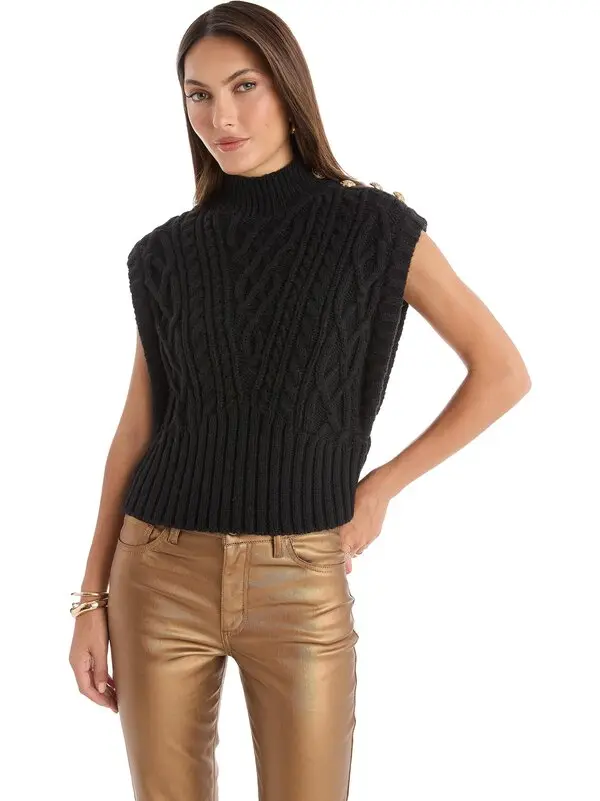 THE NOLI SHOP Raina Cable Knit Mock Neck Sweater Vest - Black