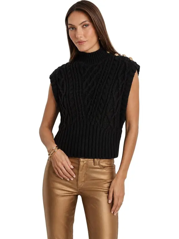 THE NOLI SHOP Raina Cable Knit Mock Neck Sweater Vest - Black