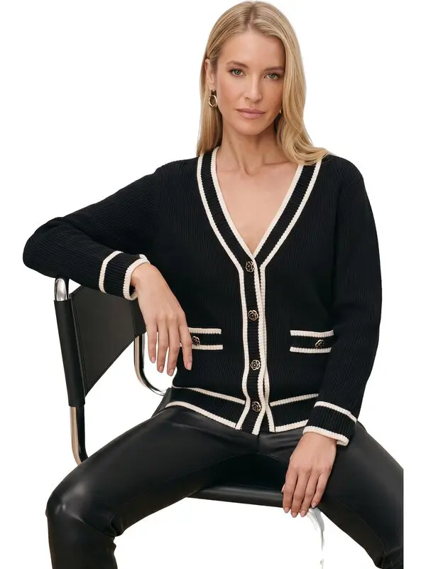 THE NOLI SHOP Devin Rose Contrast Cardigan - Black