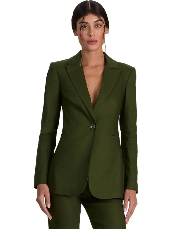 Alice + Olivia Breann Linen Blazer - Dark Fern