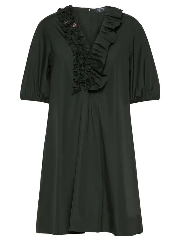Max Mara Cotton Poplin Short Dress With Ruffles - Green
