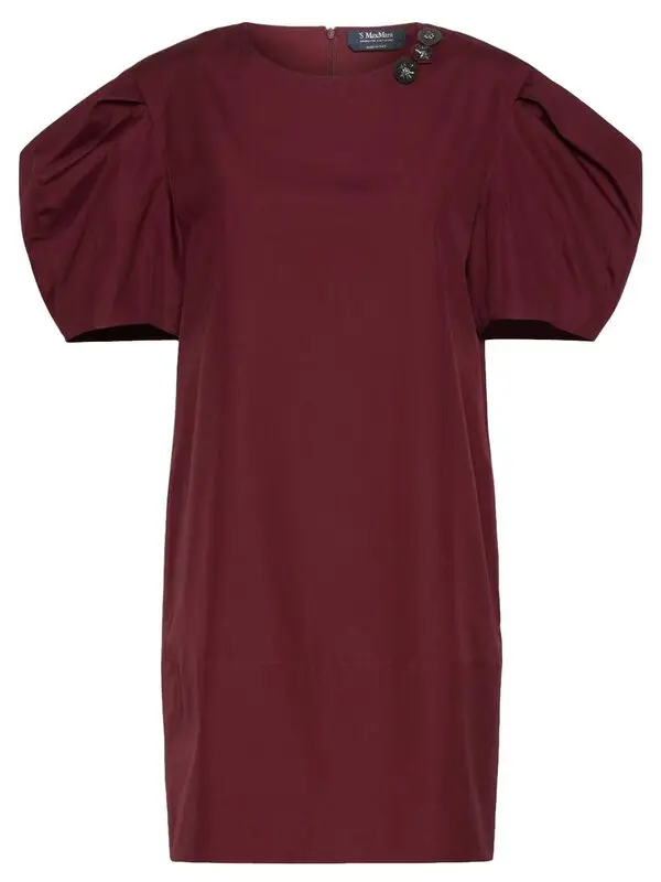 Max Mara Cotton Poplin Short Dress With Embellished Neckline - Ruby
