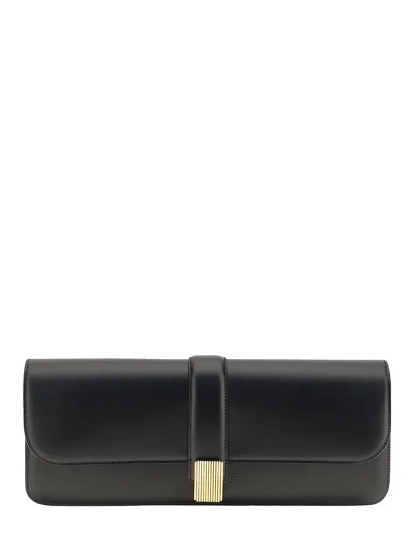 Khaite Blake Clutch In Box Calf Leather With Gold-tone Clasp - Black