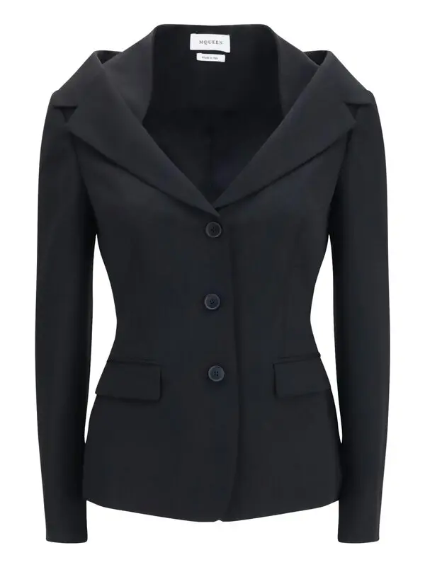 Alexander McQueen Structured Off-shoulder Jacket With Harness Detail - Black