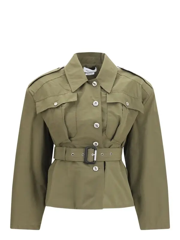 Alexander McQueen Cropped Belted High-neck Jacket - Green