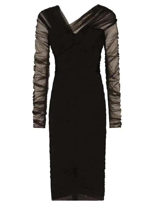 Dolce & Gabbana Draped Cotton Tulle Midi Dress - Black