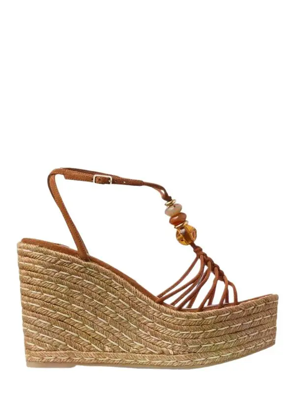 JIMMY CHOO Lemi 100 Bead-embellished Espadrille Wedges - Brown