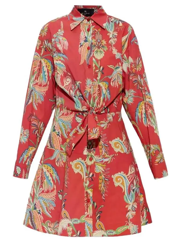 Etro Paisley-print Knot-detail Shirt Mini Dress - Red