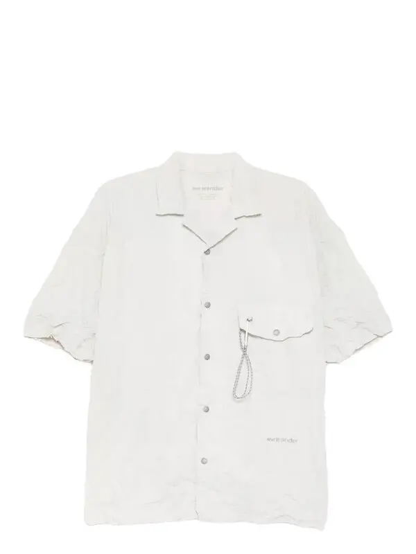 AND WANDER Washer Pleated Short-sleeve Shirt - Neutrals